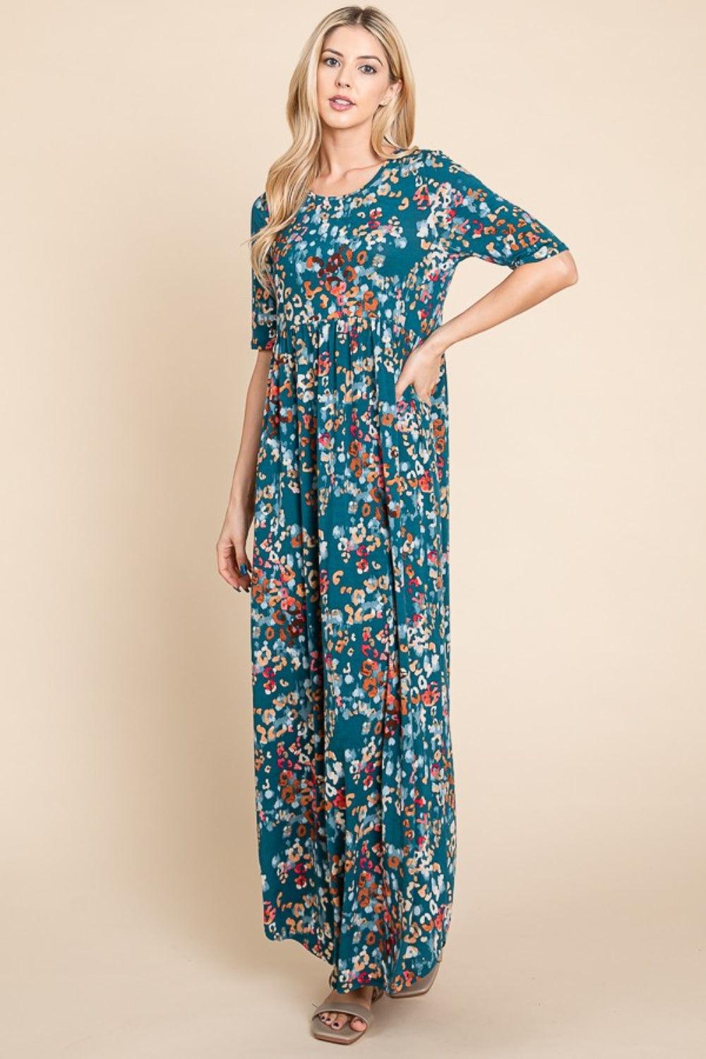 BOMBOM Printed Shirred Maxi Dress – The Pristine Style